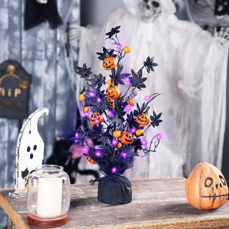 The Holiday Aisle Halloween Decorations 18Inch Artificial Pumpkin Maple Leaf Tree Halloween Tabletop Decoration For Home Indoor Holiday Party Decor Black Orange. Wayfair